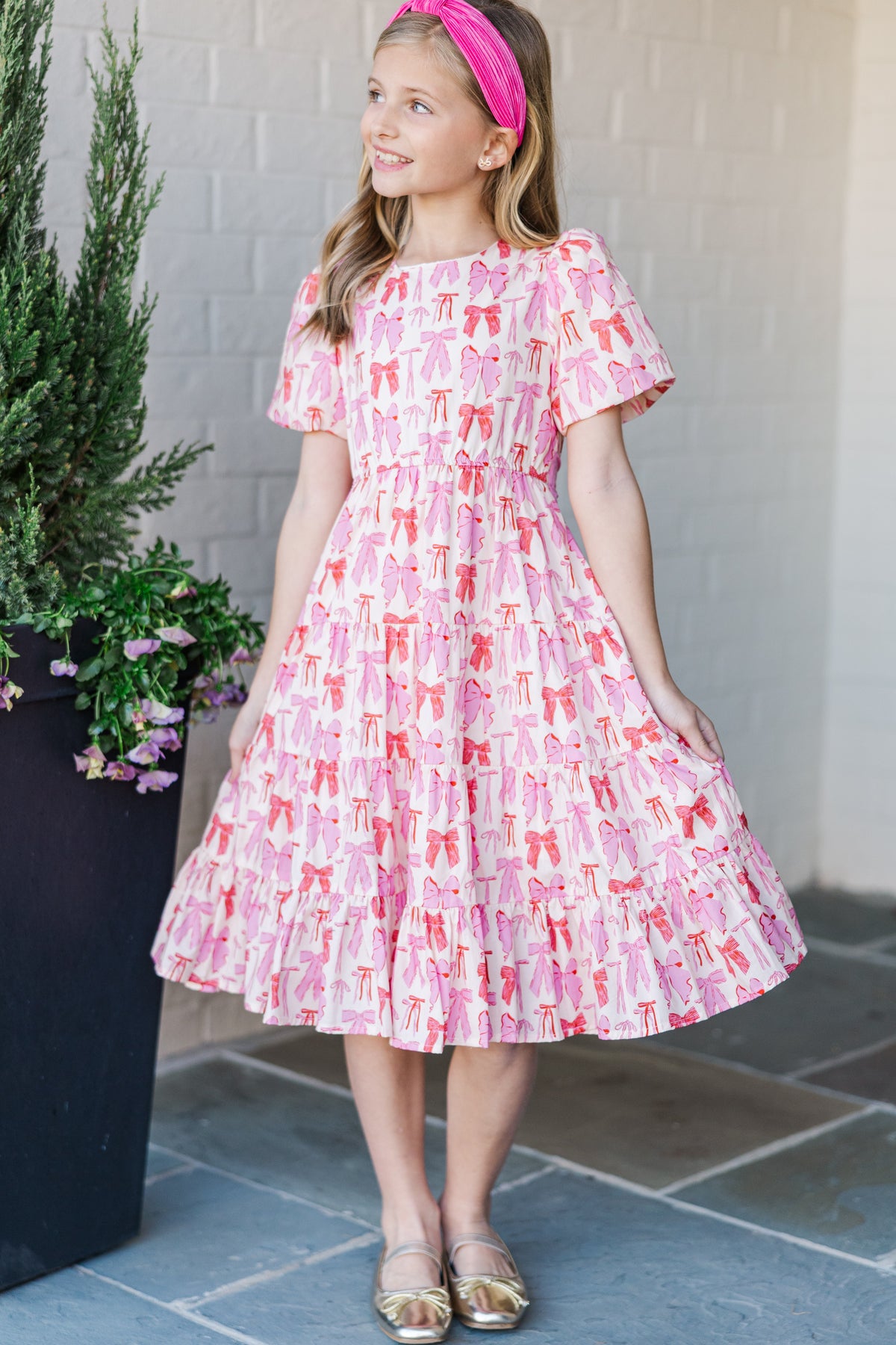 Girls: Fun & Games Pink Bow Pattern Dress – Shop the Mint