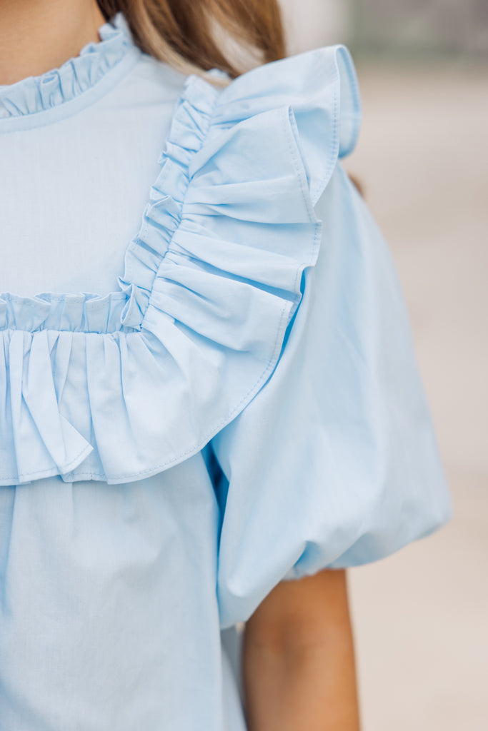 Girls: Make Your Choices Light Blue Ruffled Blouse – Shop the Mint