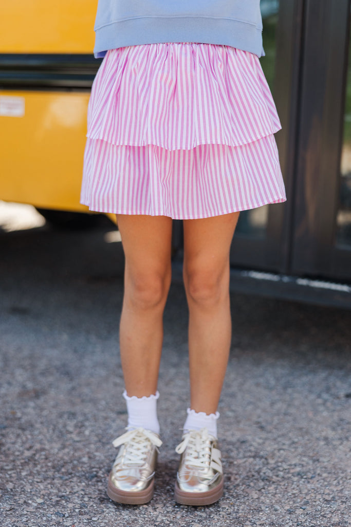 Girls: The Sarah Beth Pink Striped Skort – Shop the Mint