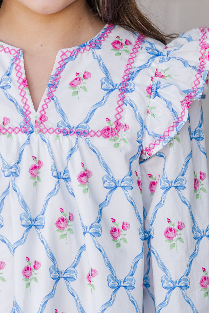 Girls: See It Through Light Blue Bow Print Babydoll Dress – Shop the Mint