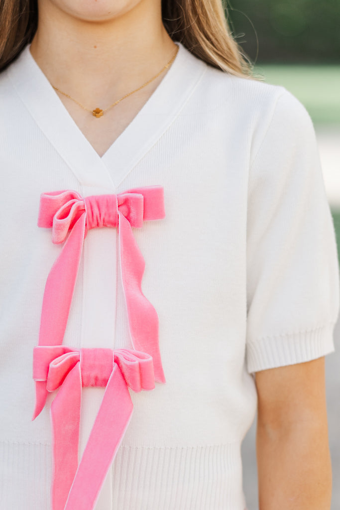Girls: The Maren Cream Pink Bow Sweater – Shop the Mint