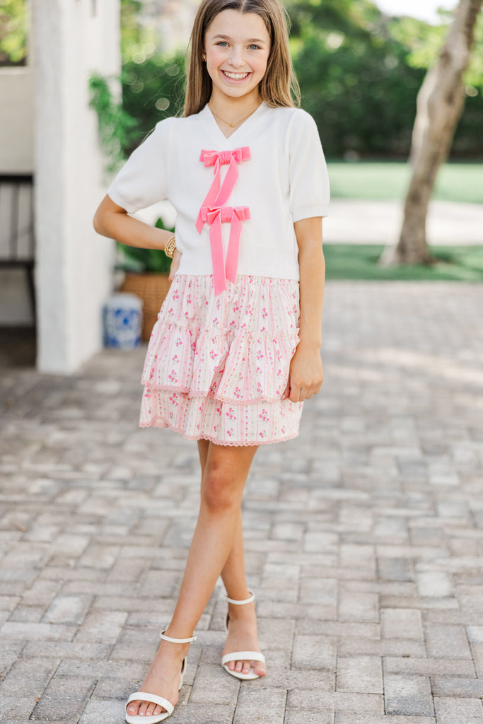 Girls: The Maren Cream Pink Bow Sweater – Shop the Mint