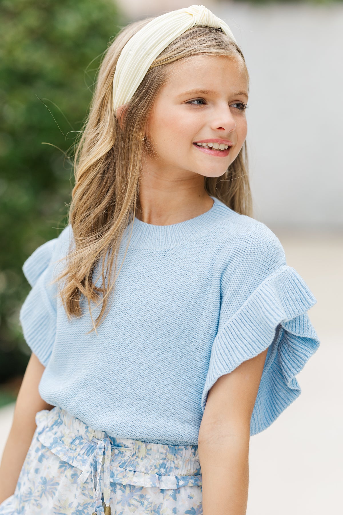 Girls: The Jessica Light Blue Ruffle Knit Sweater – Shop the Mint
