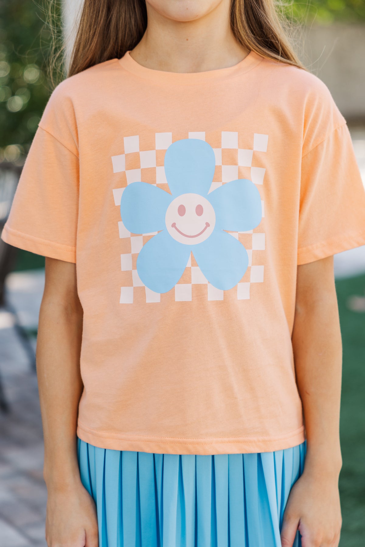 Girls: Flower Happy Coral Checkered Graphic Tee – Shop the Mint