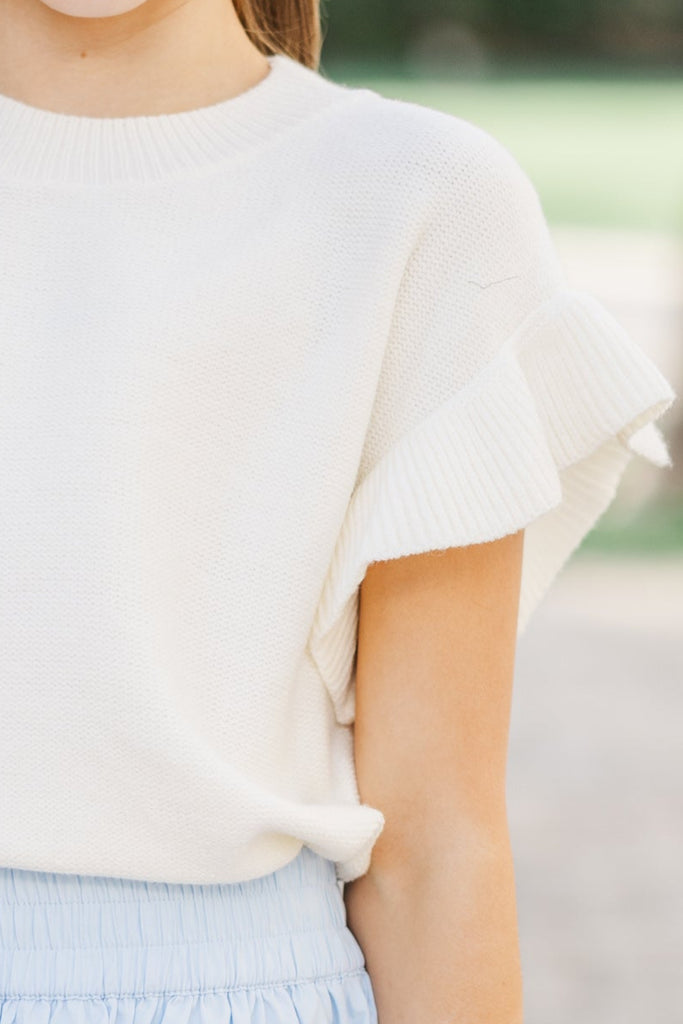 Girls: The Jessica Ivory Ruffle Knit Sweater – Shop the Mint