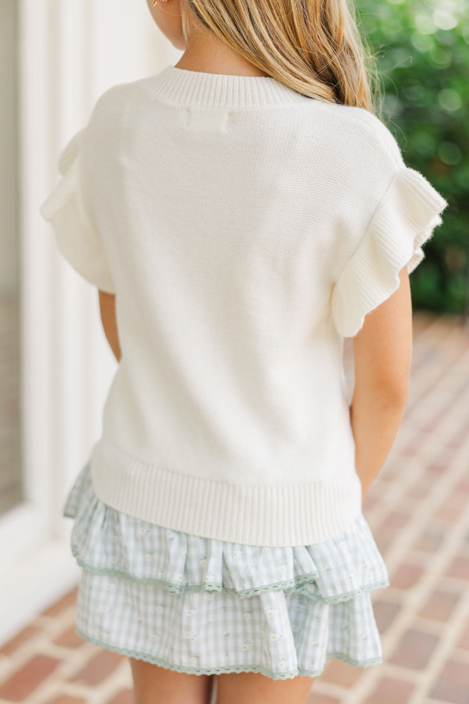 Girls: The Jessica Ivory Ruffle Knit Sweater – Shop the Mint