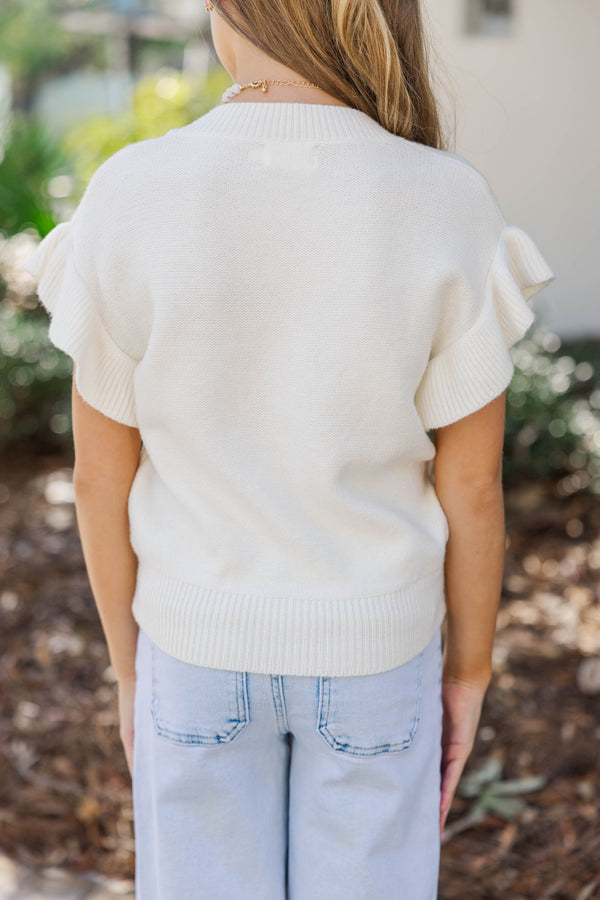 Girls: The Jessica Ivory Ruffle Knit Sweater – Shop the Mint