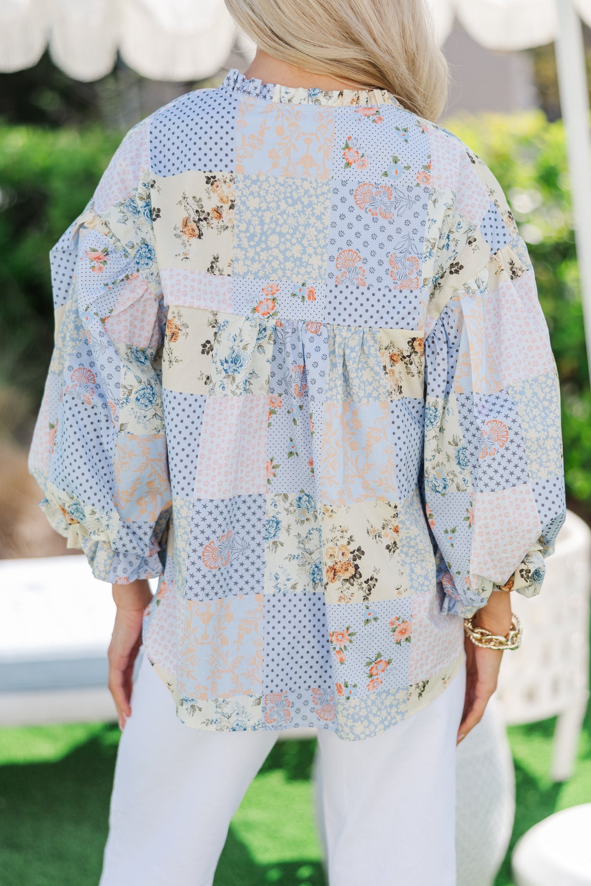 Take Your Turn Light Blue Mixed Print Blouse – Shop the Mint