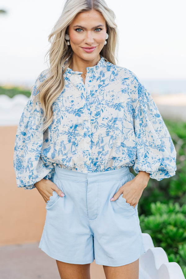 Take Your Turn Blue Eyelet Blouse – Shop the Mint