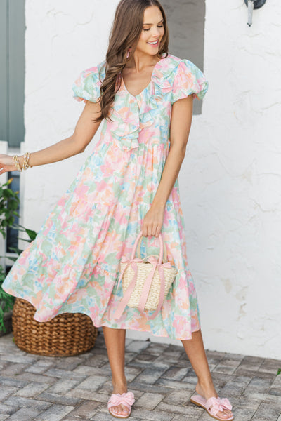 peach pattern dress