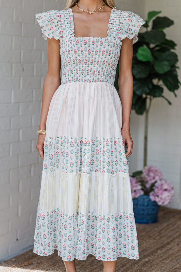 In The Distance Yellow Mixed Print Midi Dress – Shop the Mint