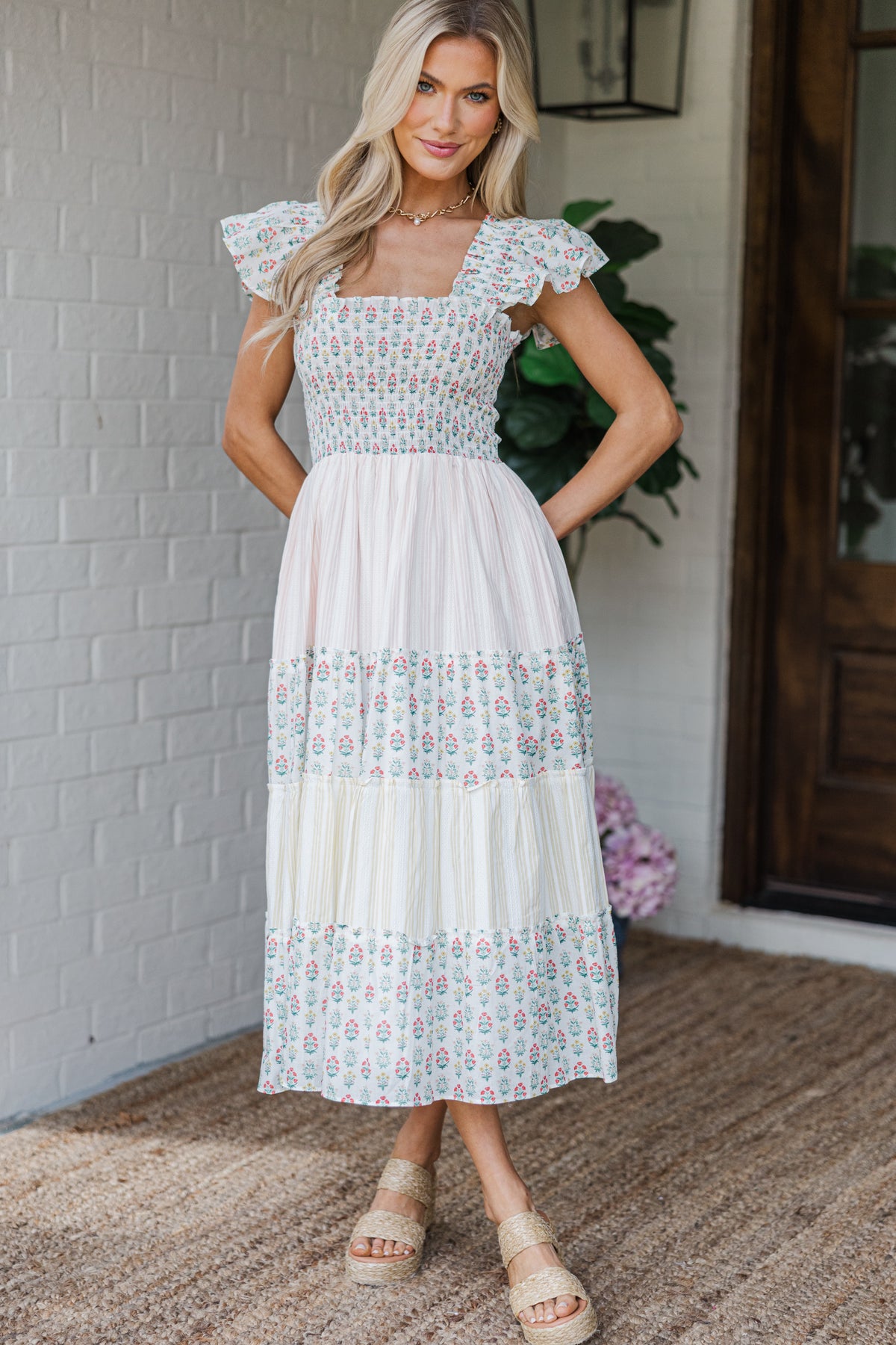 In The Distance Yellow Mixed Print Midi Dress – Shop the Mint