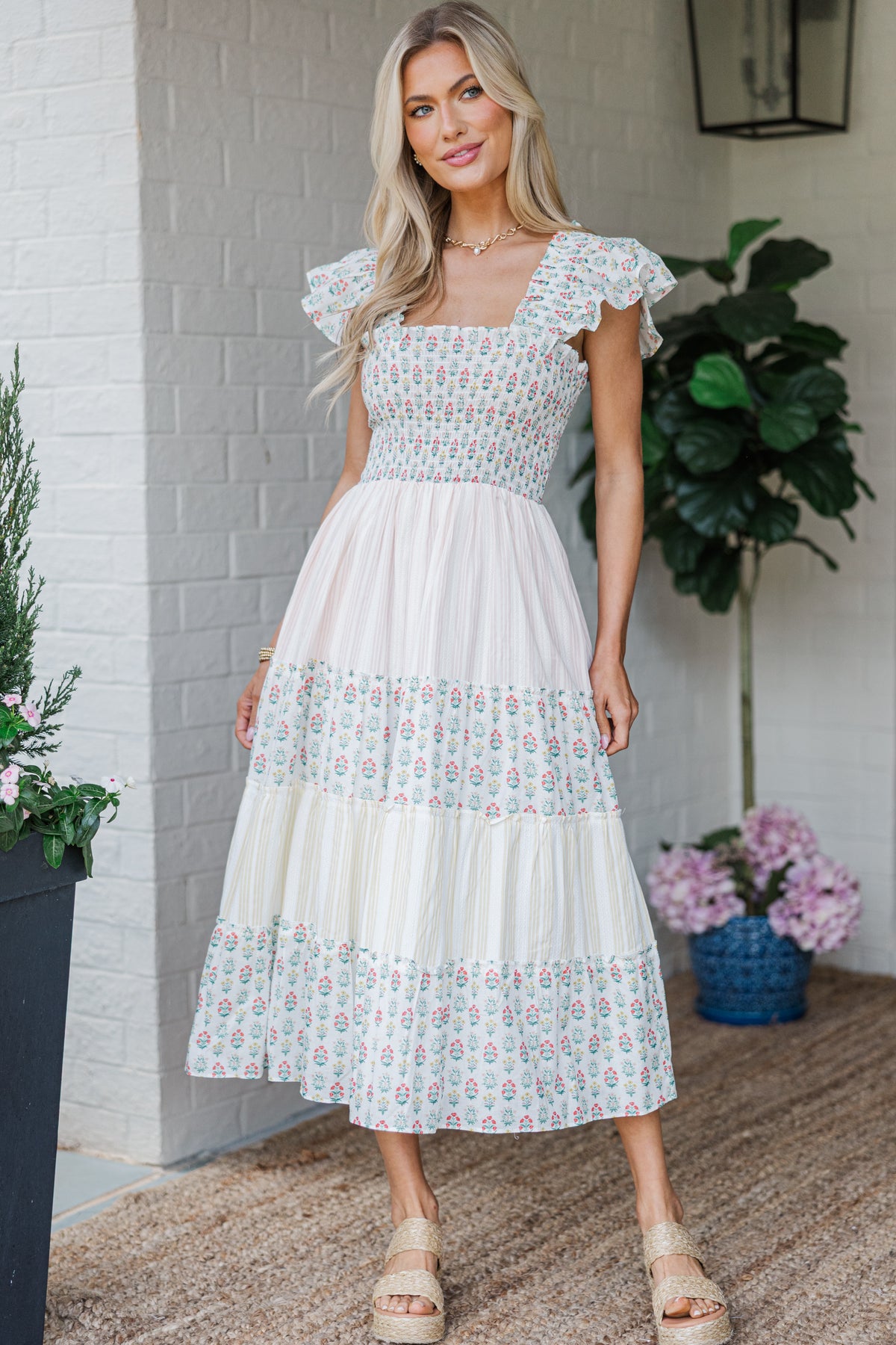 In The Distance Yellow Mixed Print Midi Dress – Shop the Mint