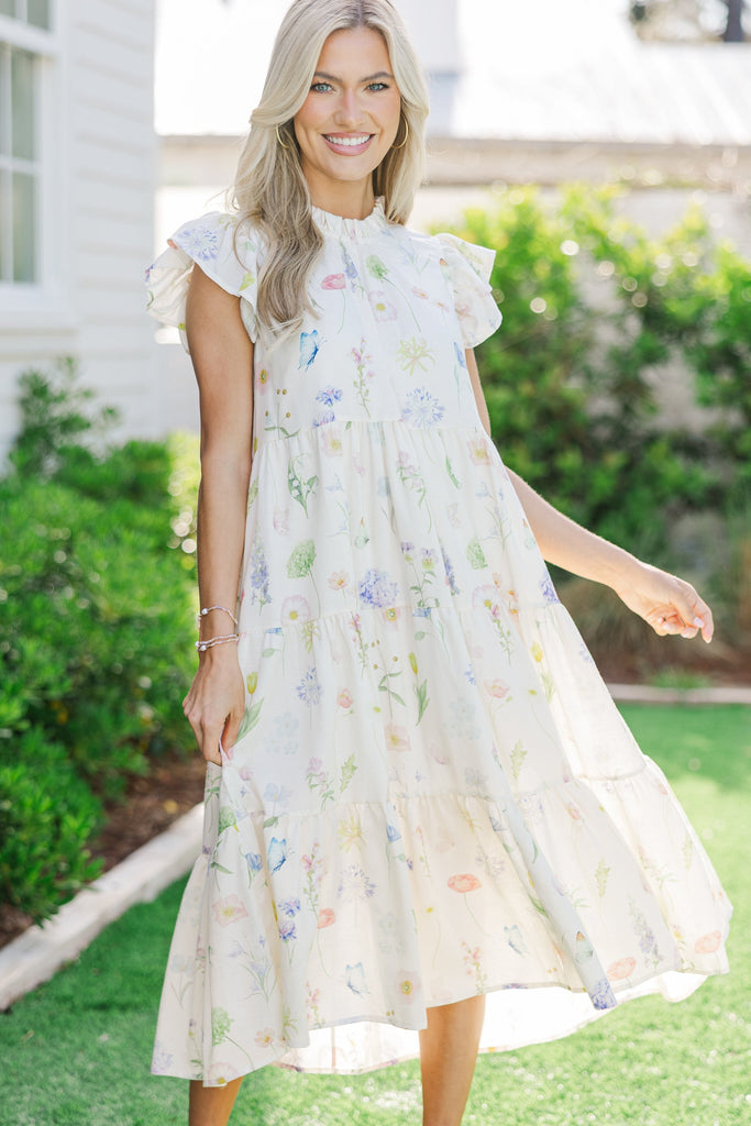 Speak Your Mind Cream Floral Midi Dress – Shop the Mint