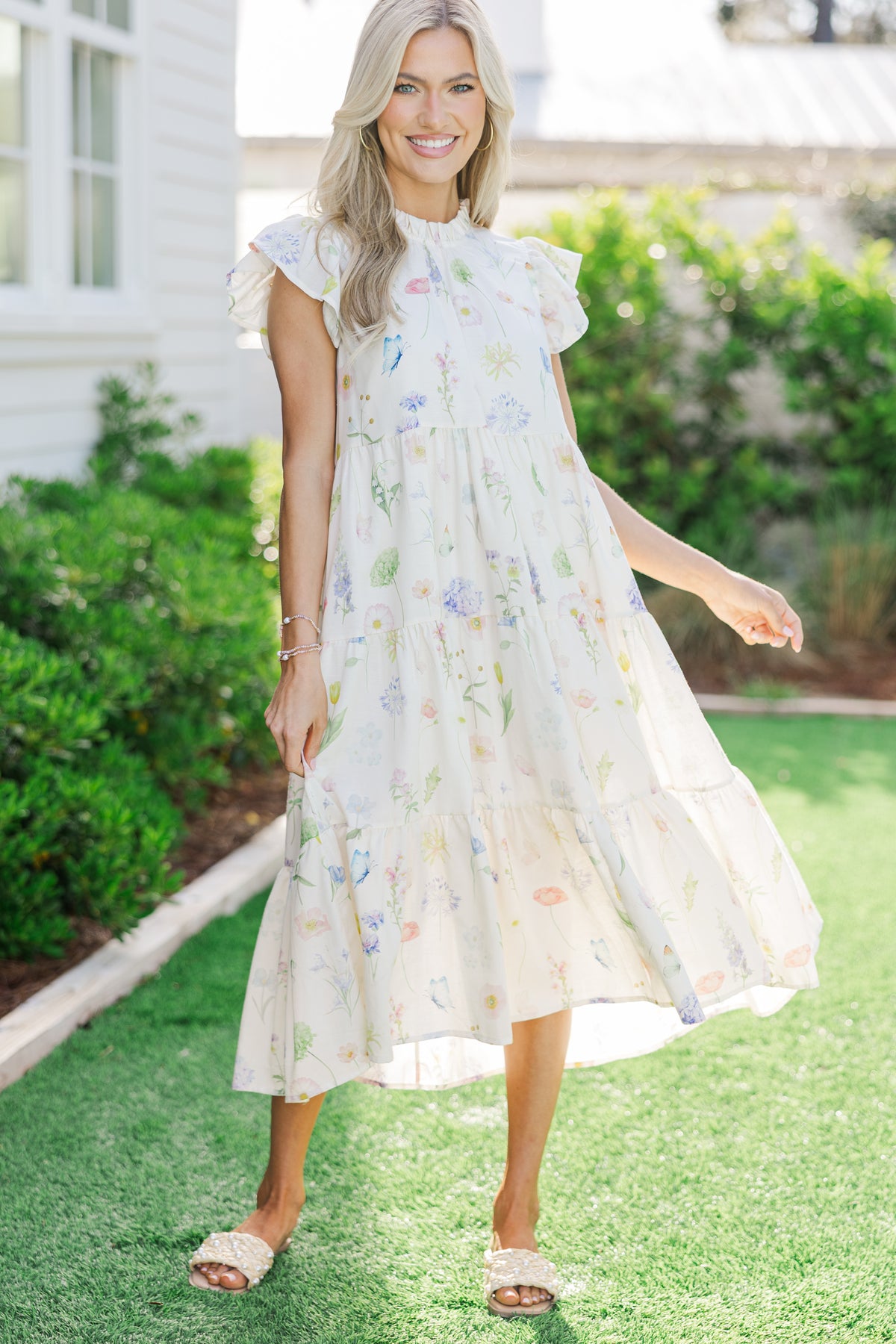 Speak Your Mind Cream Floral Midi Dress – Shop the Mint