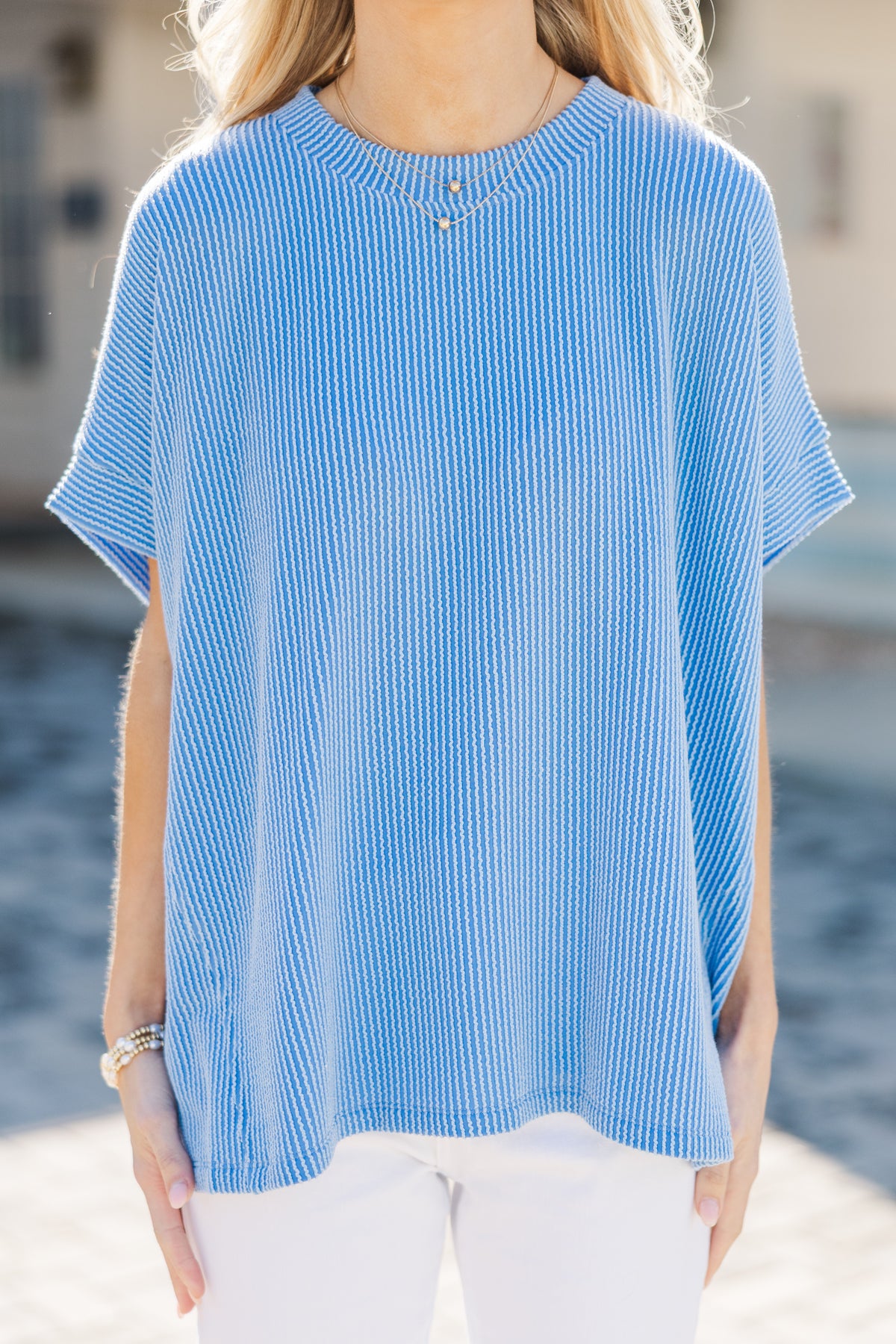 Catching On Blue Ribbed Top – Shop the Mint