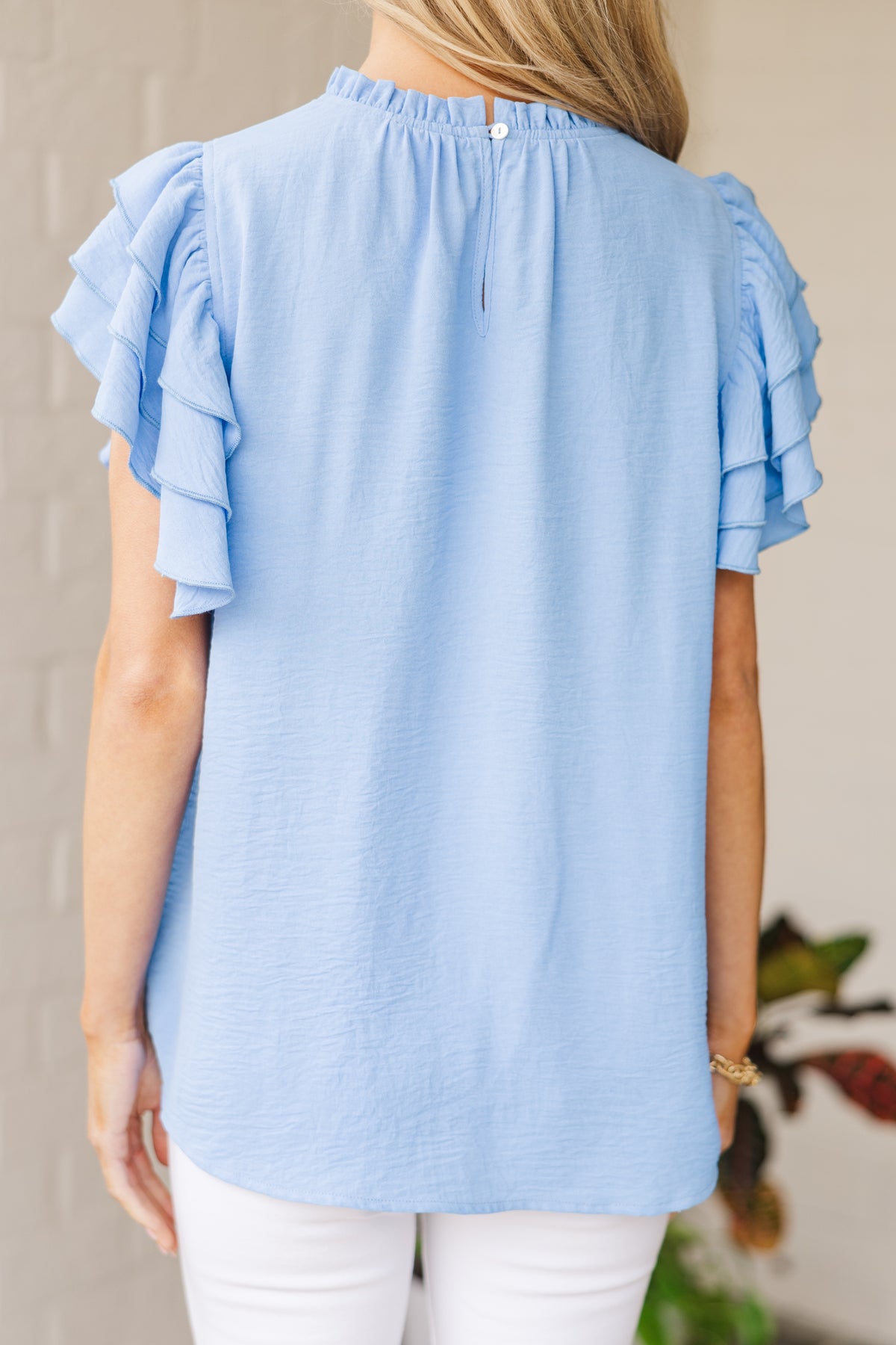 See You Out Light Blue Ruffled Blouse – Shop the Mint