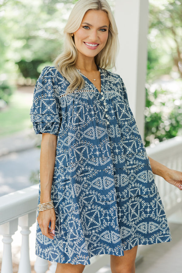 Designed For Joy Navy Eyelet Pleated Dress – Shop the Mint