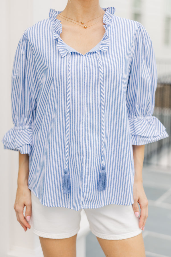 It's Your Turn Blue Striped Blouse – Shop the Mint