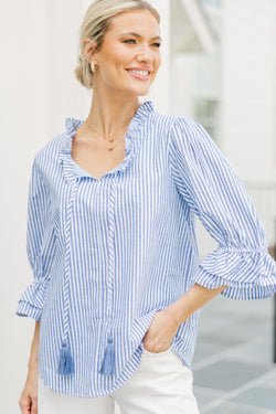 It's Your Turn Blue Striped Blouse – Shop the Mint