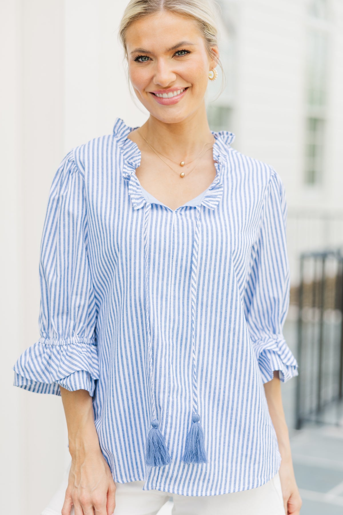 It's Your Turn Blue Striped Blouse – Shop the Mint