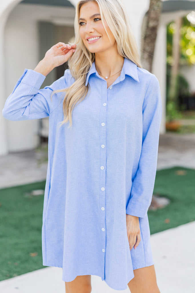 Hanging On Every Word Light Blue Shirt Dress – Shop the Mint