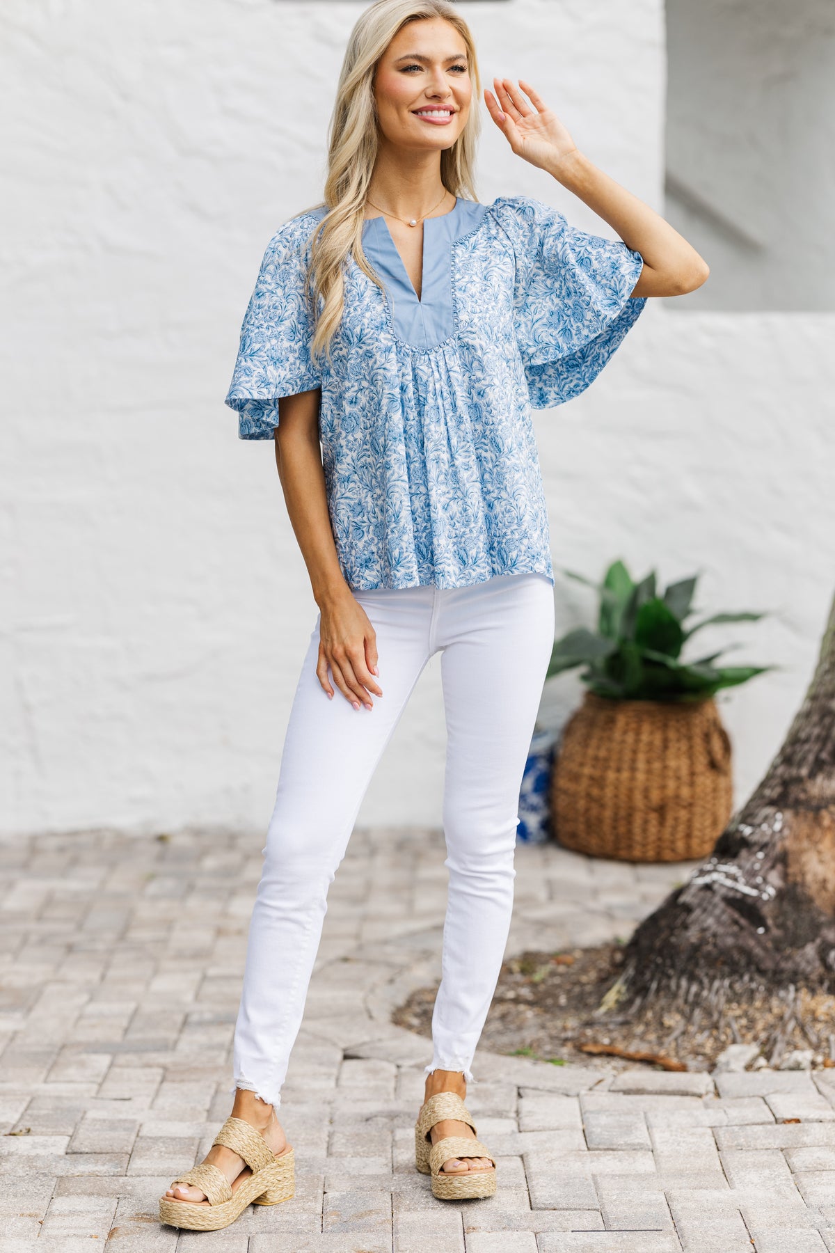 Just A Theory Blue Toile Blouse – Shop the Mint