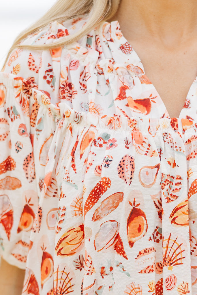 Pull It Together Orange Watercolor Shells Blouse – Shop the Mint