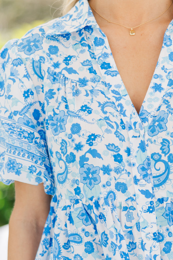 In This Place Blue Border Print Blouse – Shop the Mint