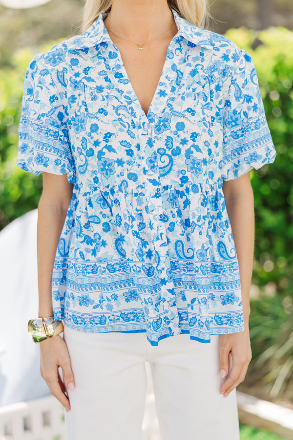 In This Place Blue Border Print Blouse – Shop the Mint
