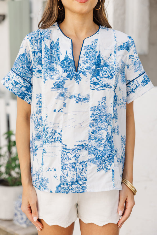 Dreaming In Detail Blue Toile Blouse – Shop the Mint