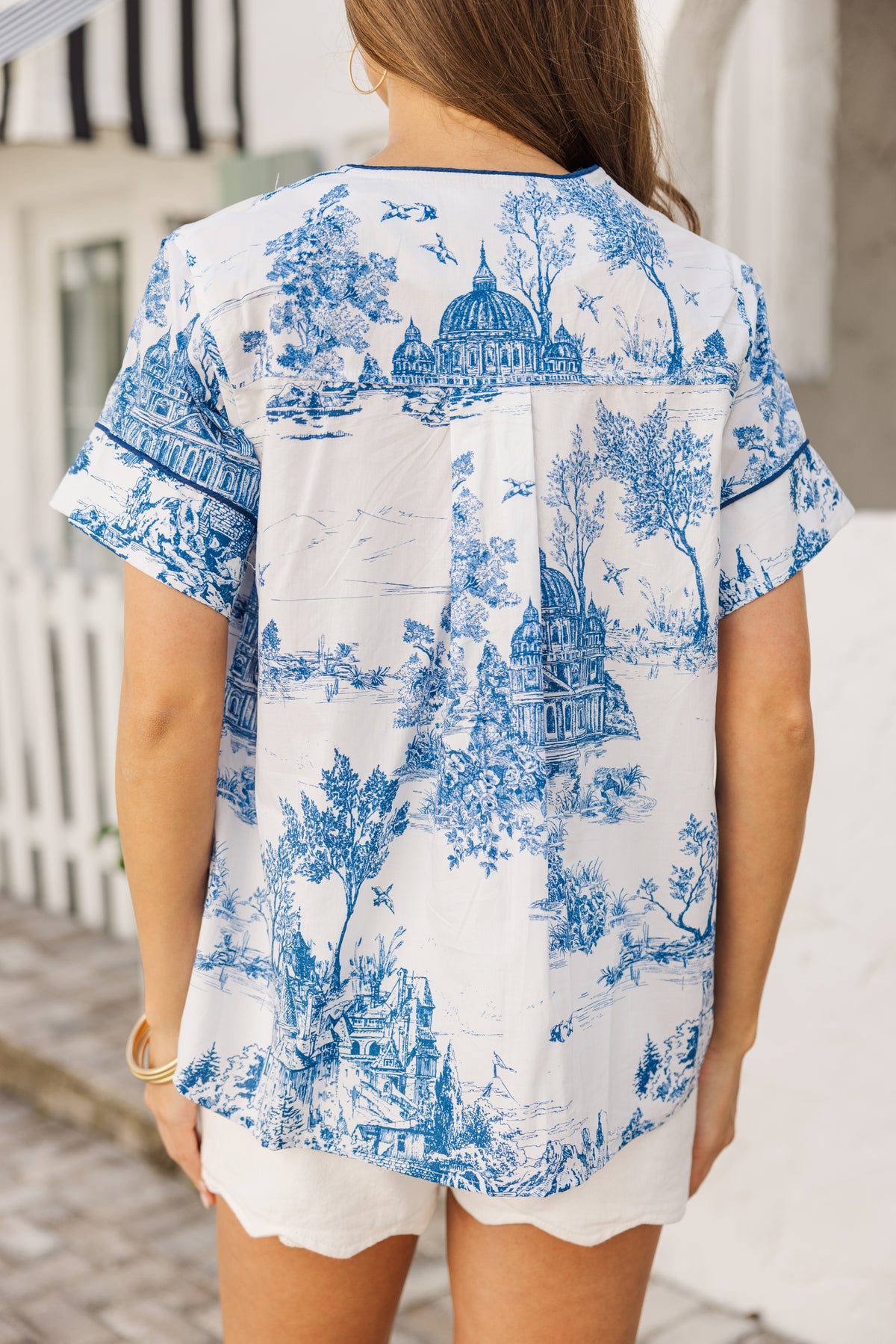 Dreaming In Detail Blue Toile Blouse – Shop the Mint