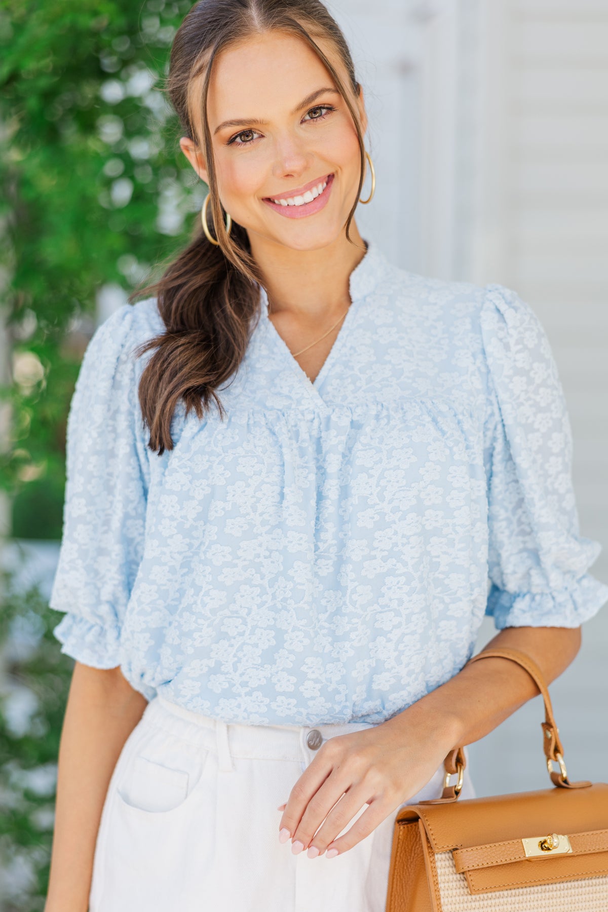 Can't Give You Up Light Blue Texture Blouse – Shop the Mint
