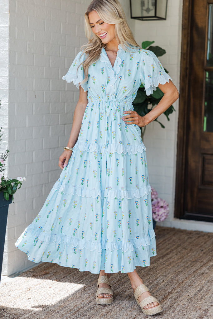 Hear You Out Blue Floral Midi Dress – Shop the Mint