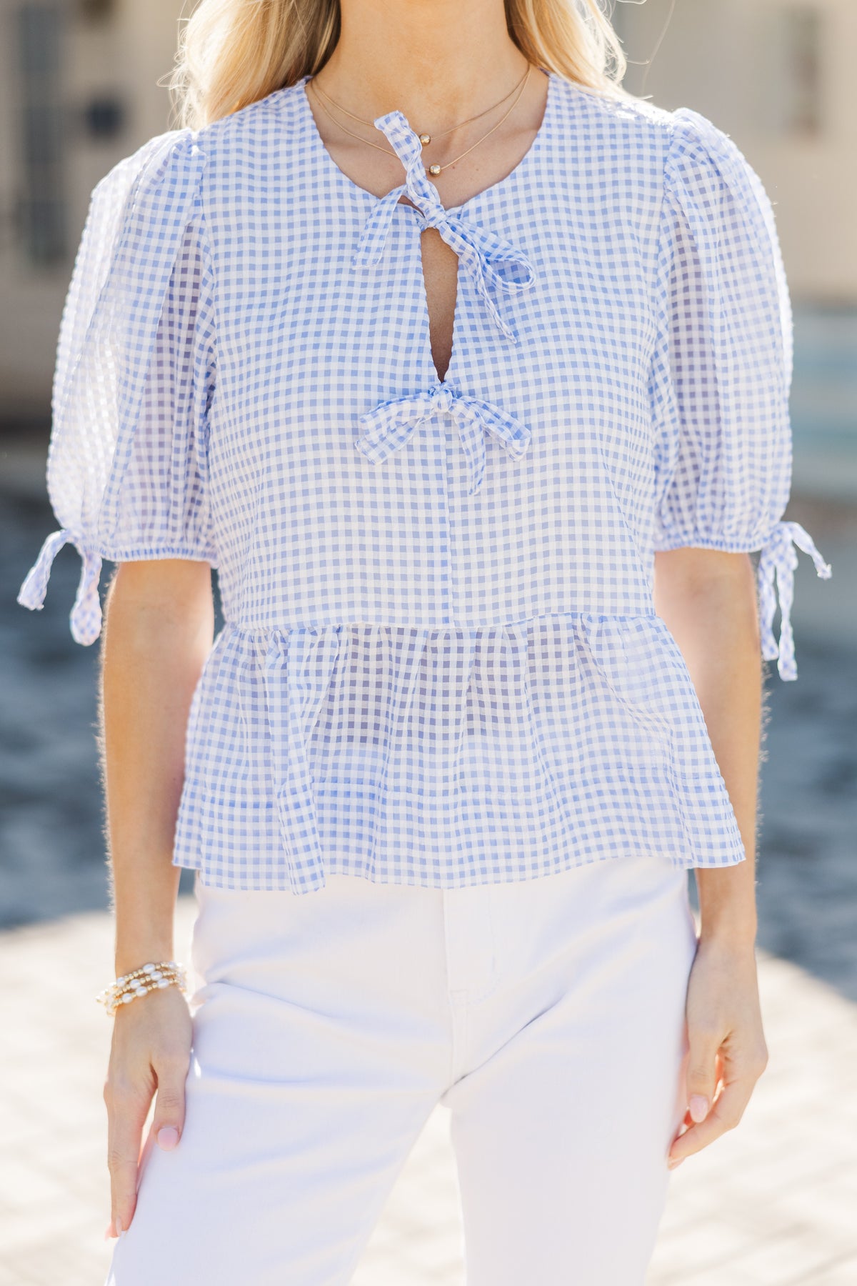 Doing It All Blue Gingham Blouse – Shop the Mint