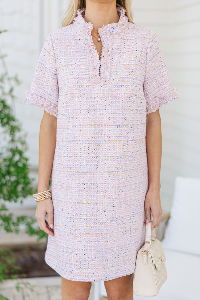 The Reaction Blush Tweed Fringe Dress – Shop the Mint