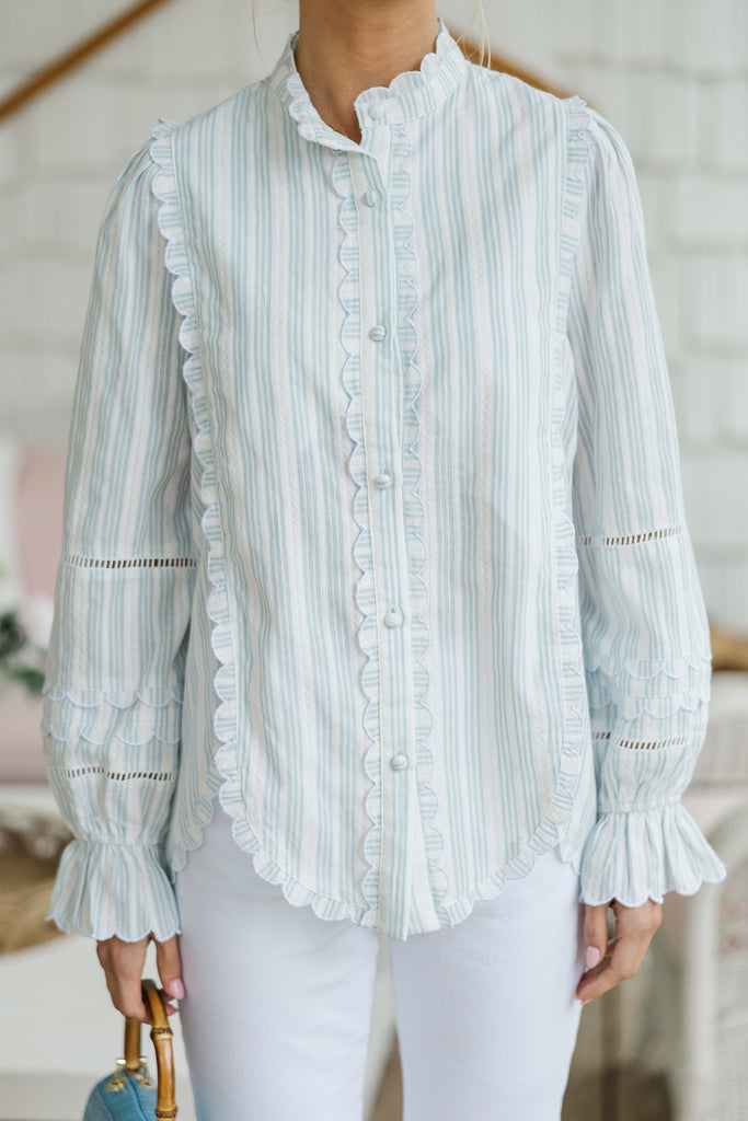 Upon Arrival Light Blue Striped Blouse – Shop the Mint