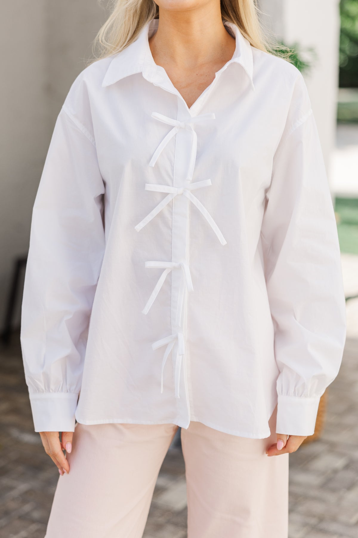 Dive In White Bow Detail Collared Shirt – Shop the Mint