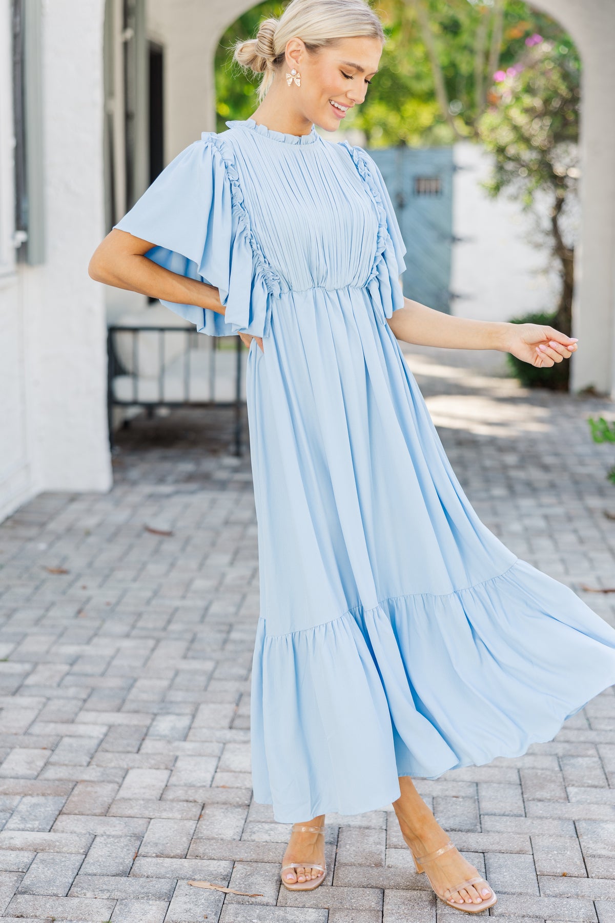 All The Good Light Blue Ruffled Midi Dress – Shop the Mint