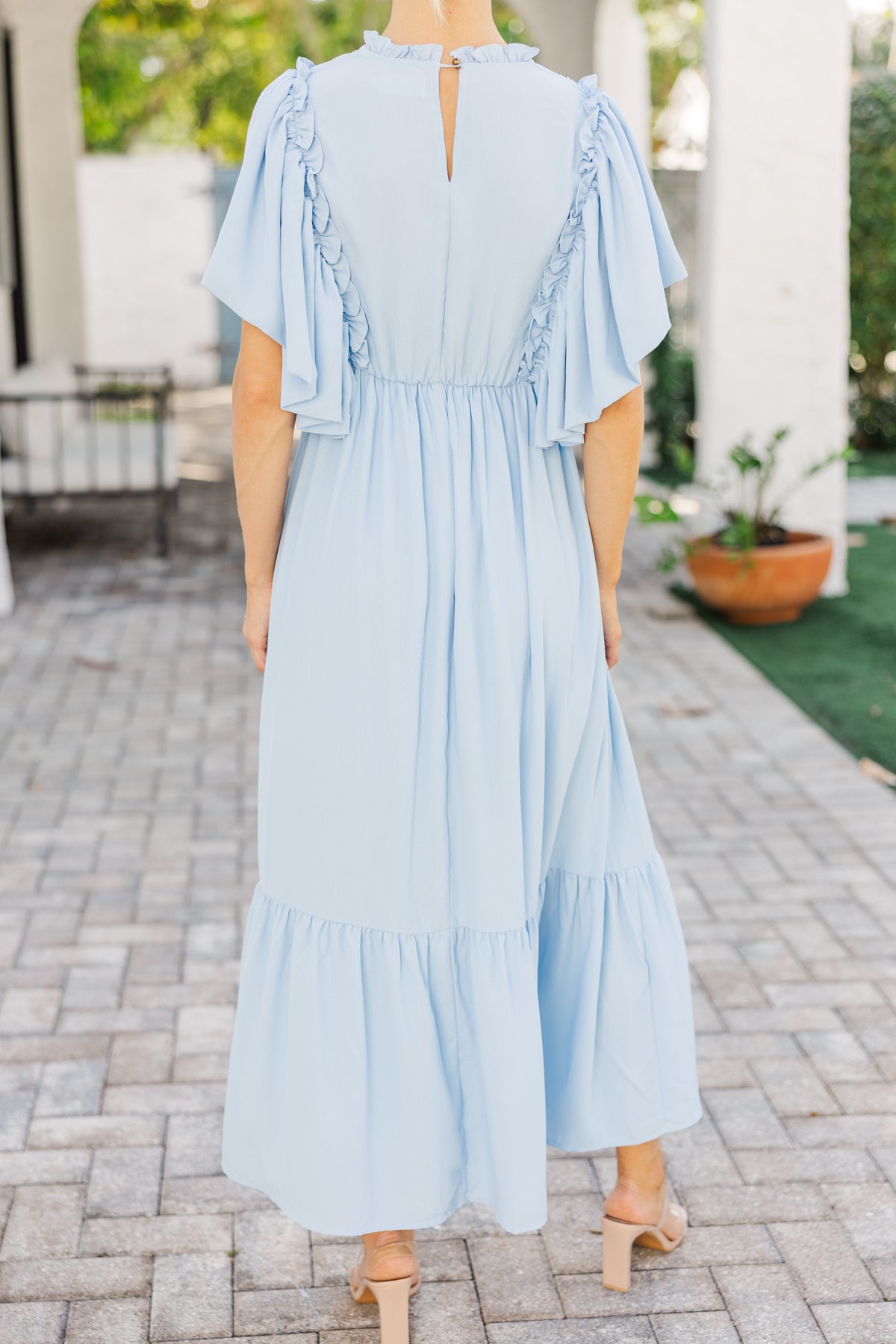 All The Good Light Blue Ruffled Midi Dress – Shop the Mint