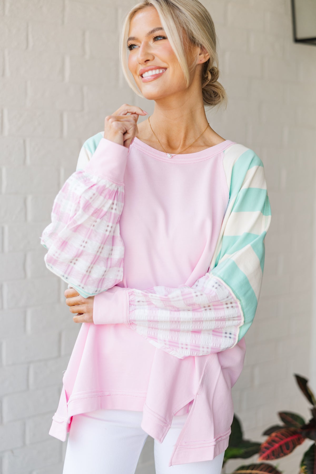 Patchwork Charm Pink Colorblock Top – Shop the Mint