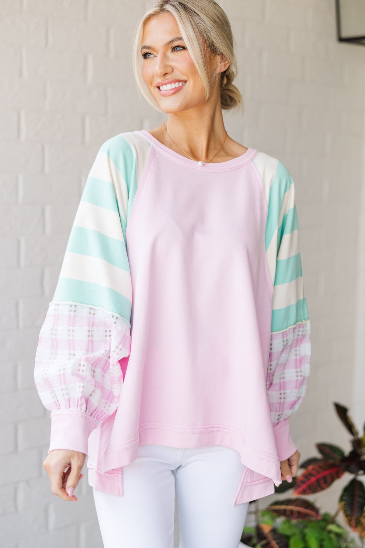 Patchwork Charm Pink Colorblock Top – Shop the Mint