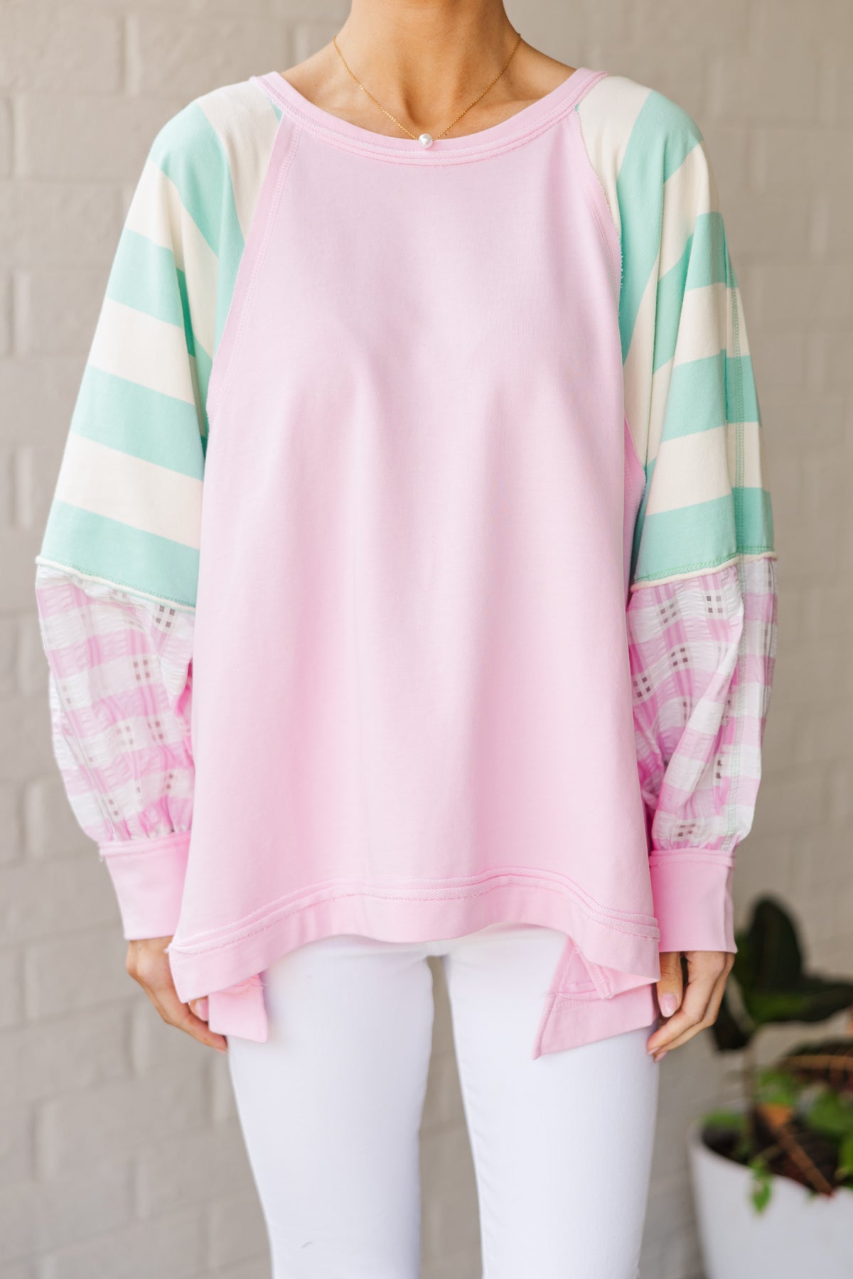 Patchwork Charm Pink Colorblock Top – Shop the Mint