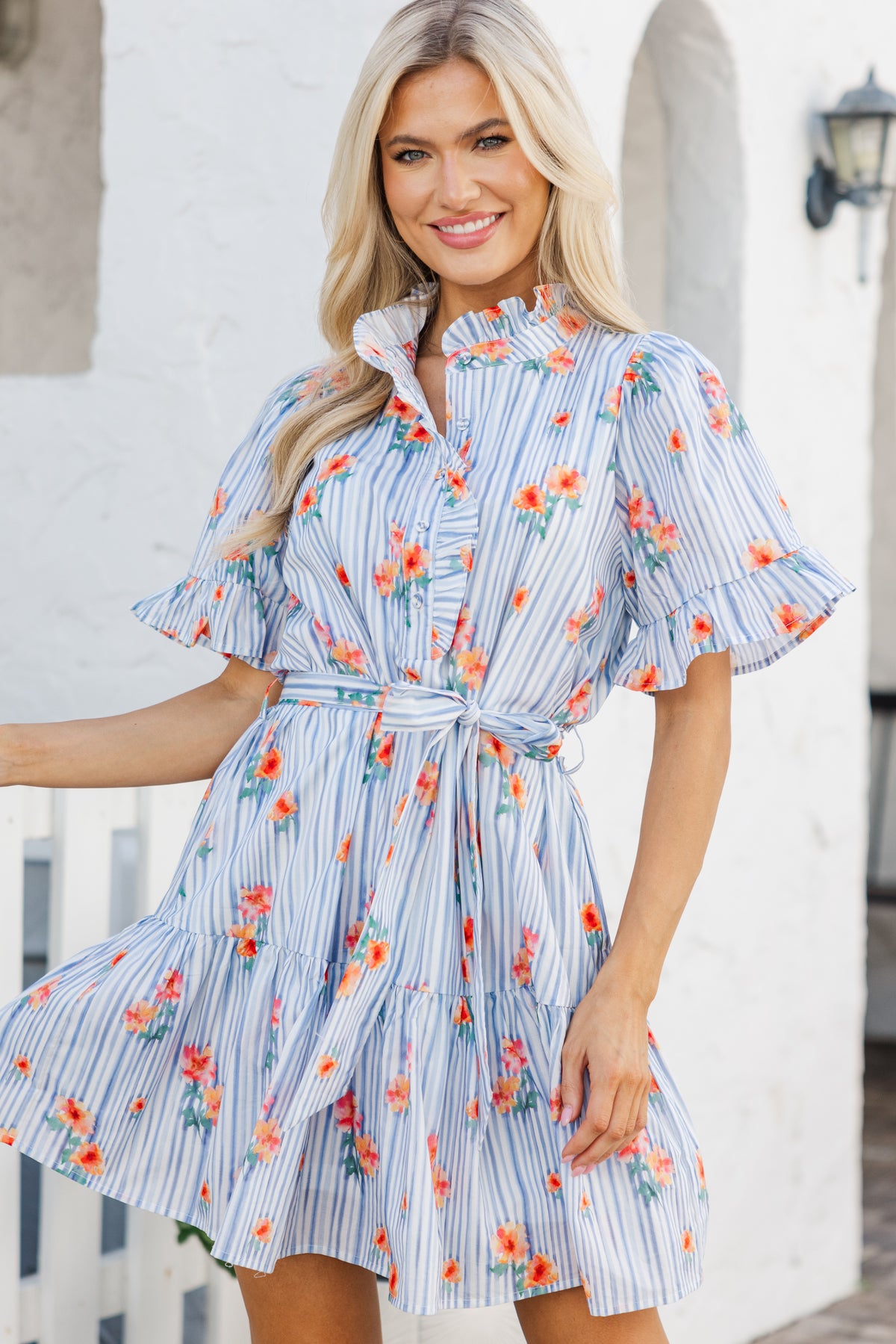 On Call Blue Striped Floral Dress – Shop the Mint