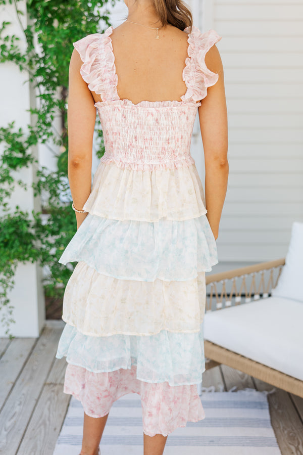 The Chance Pink Smocked Midi Dress – Shop the Mint