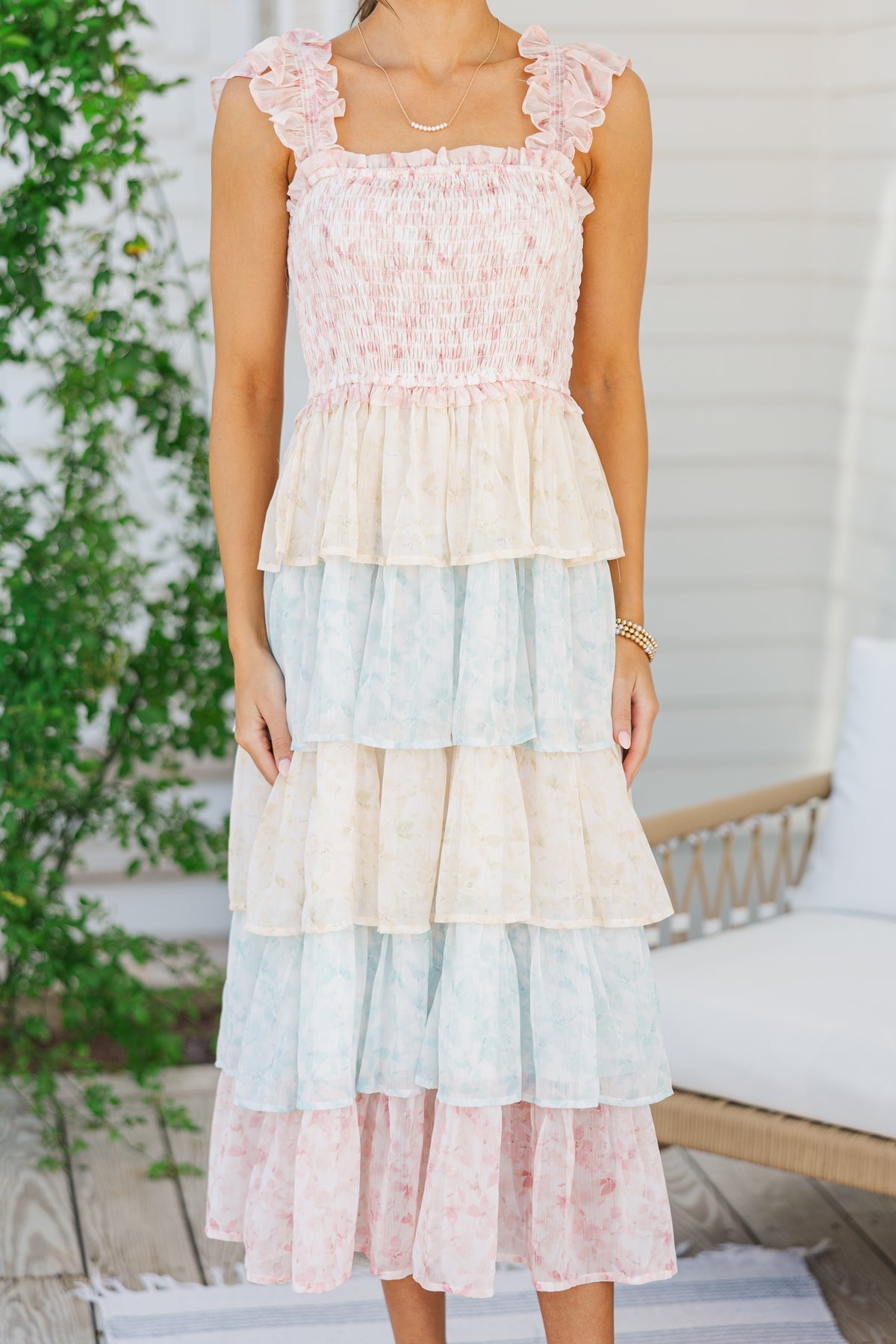The Chance Pink Smocked Midi Dress – Shop the Mint