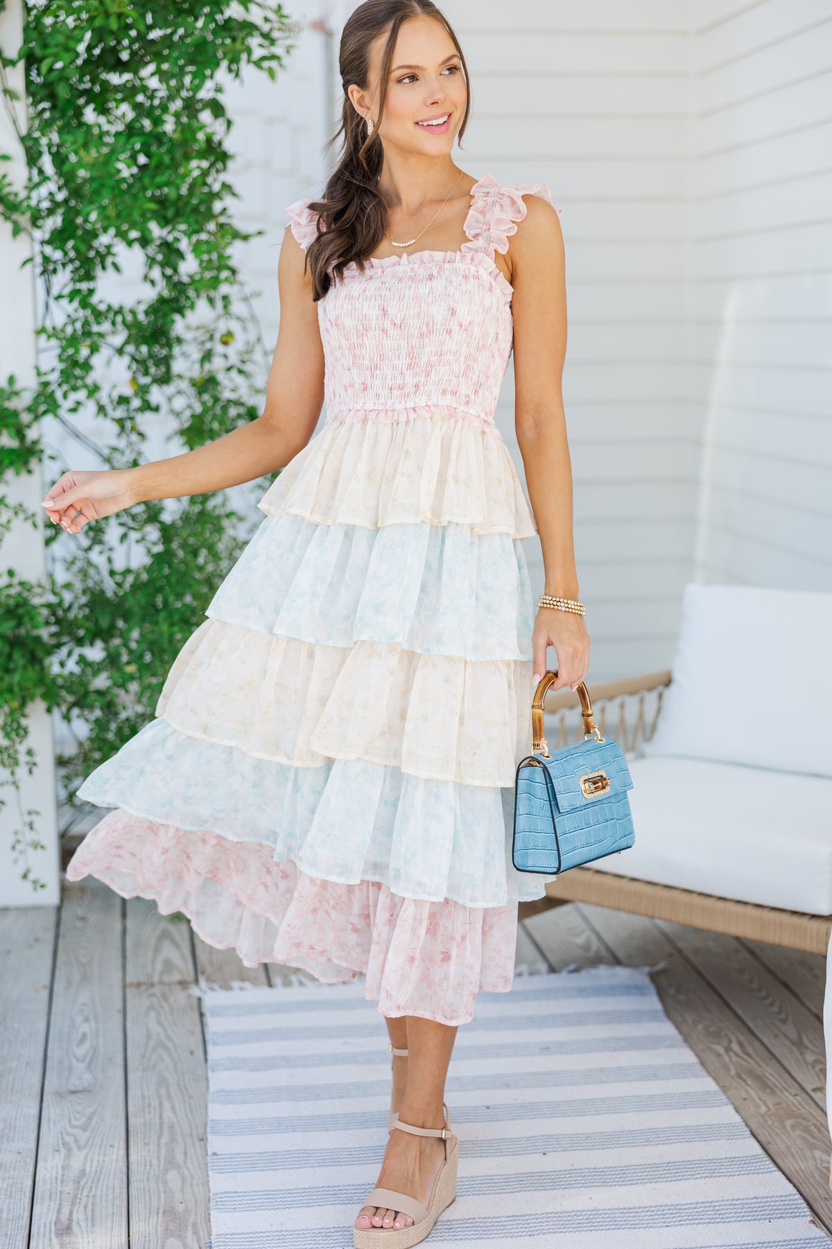 The Chance Pink Smocked Midi Dress – Shop the Mint
