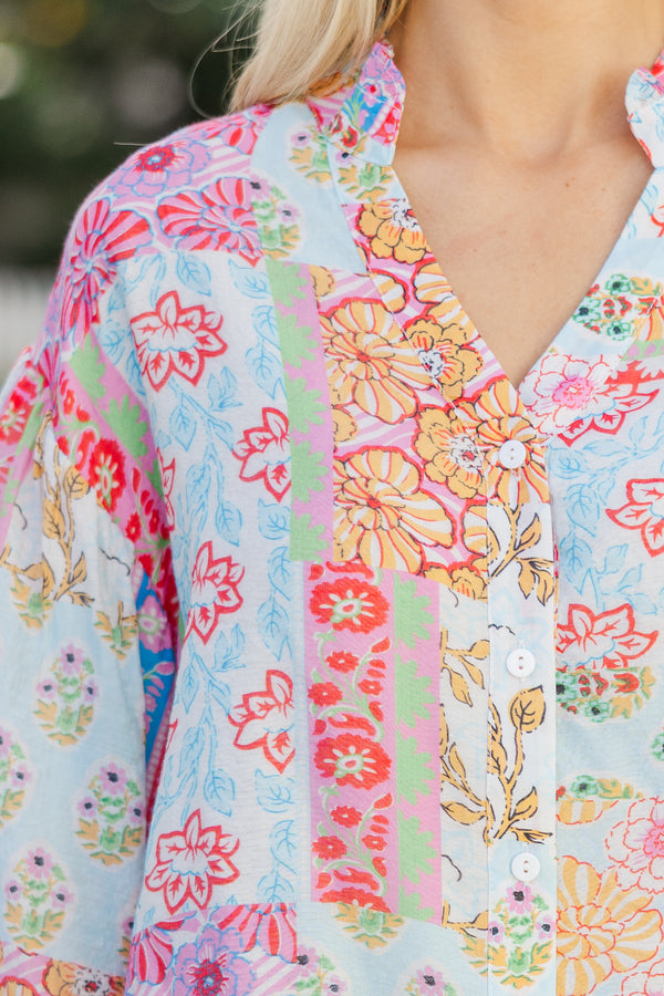 The Meadow Bloom Blue Patchwork Blouse – Shop the Mint