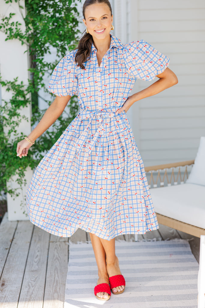 Pinch: Feeling Cheery Blue Checkered Midi Dress – Shop the Mint