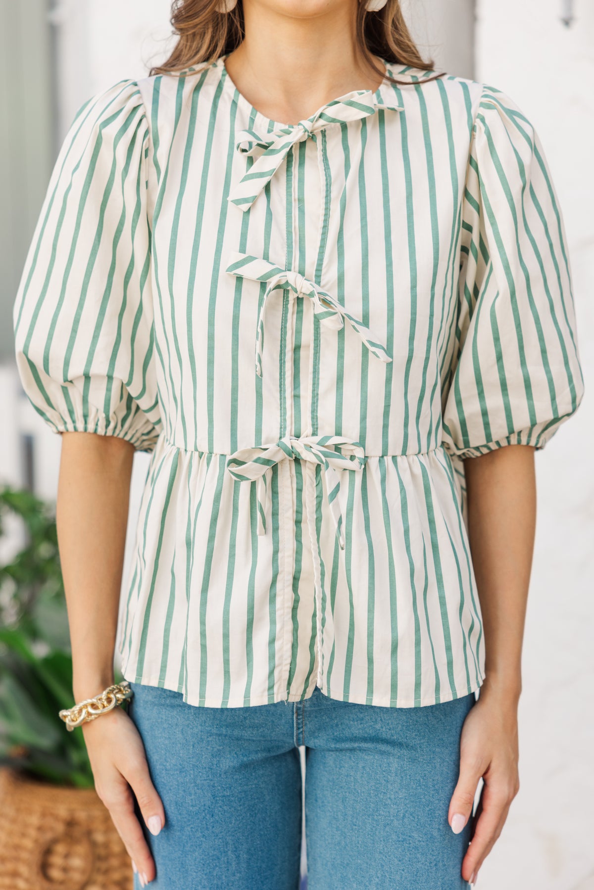 An Inspiration Sage Green Striped Blouse – Shop the Mint